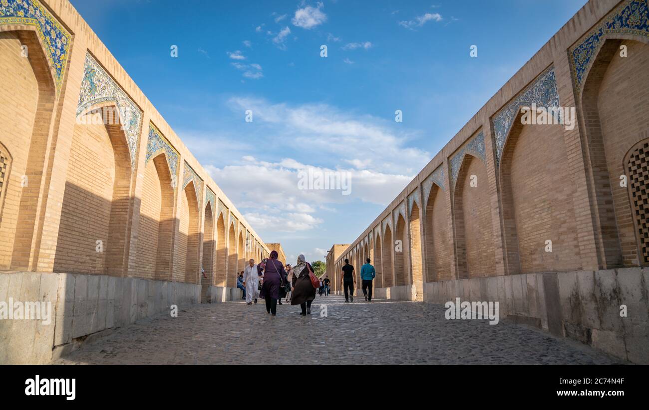Isfahan, Iran - May 2019: Khaju bridge over Zayandeh river with ...