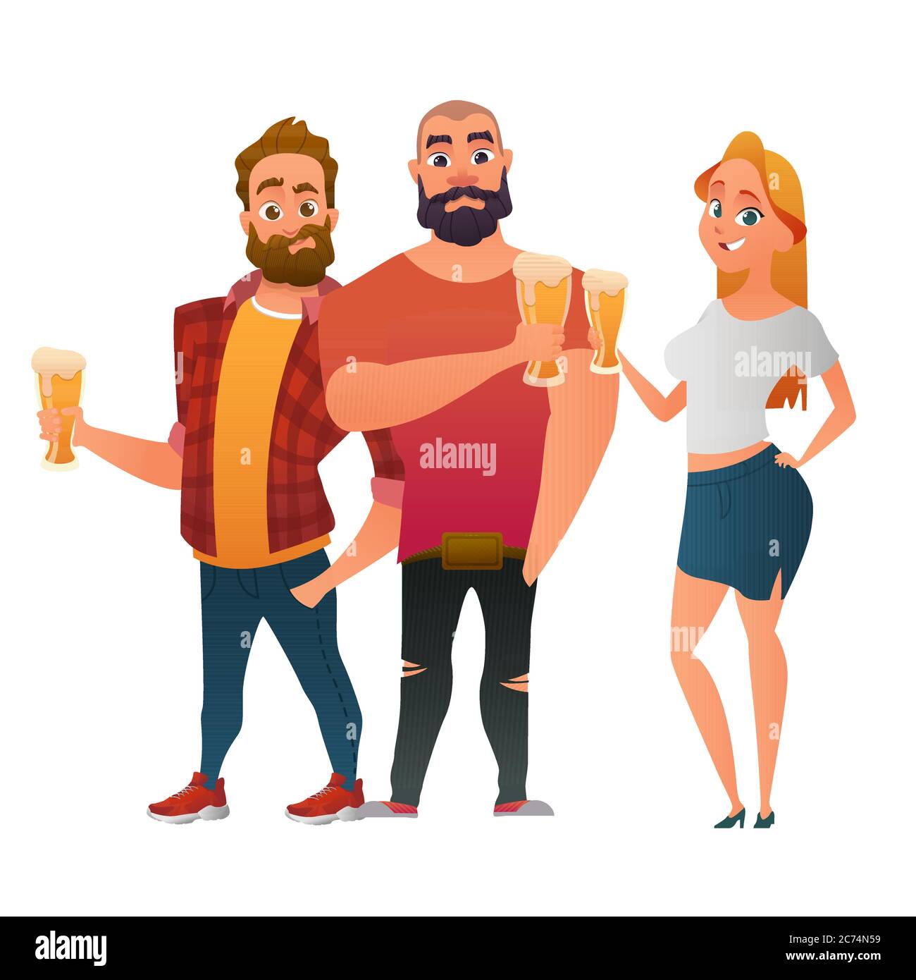 Cartoon style illustration of a group of young people at the bar with ...