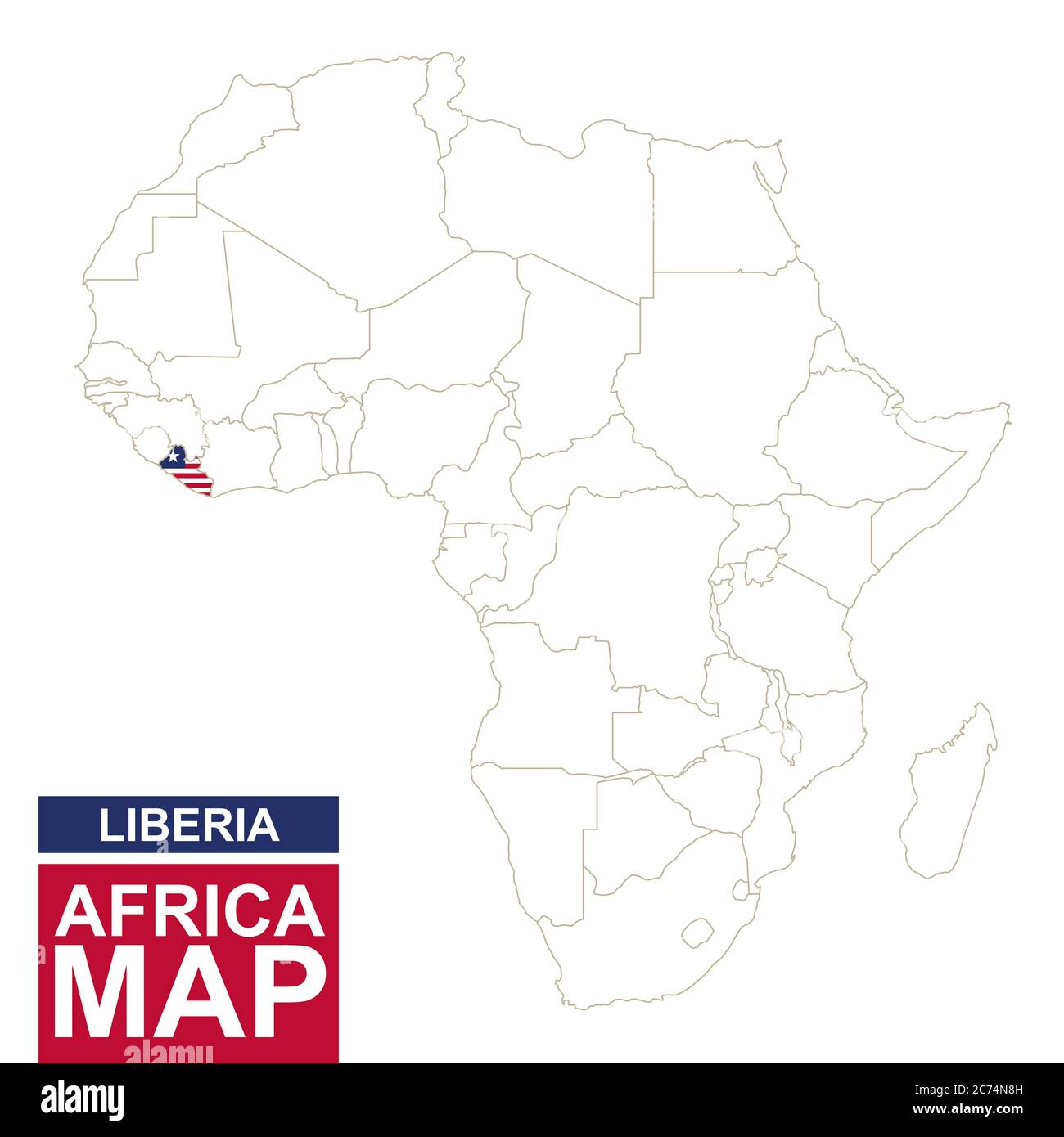 Africa contoured map with highlighted Liberia. Liberia map and flag on ...