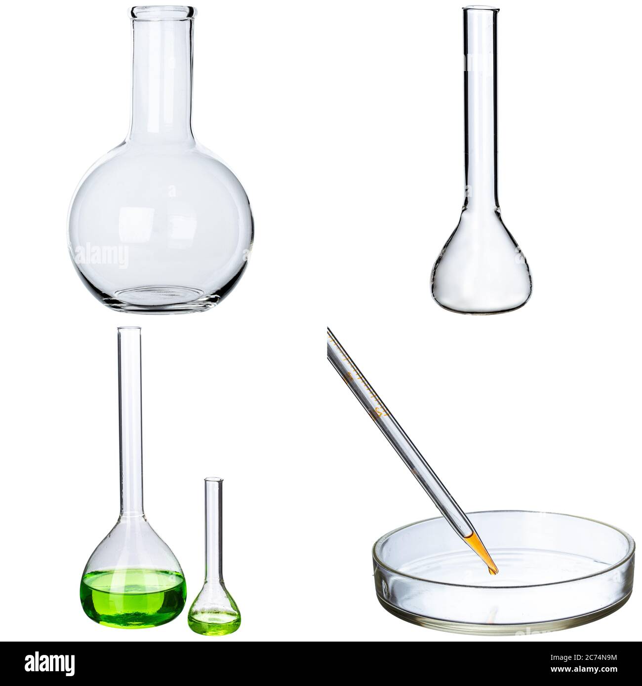Collage of laboratory glassware on white background Stock Photo - Alamy