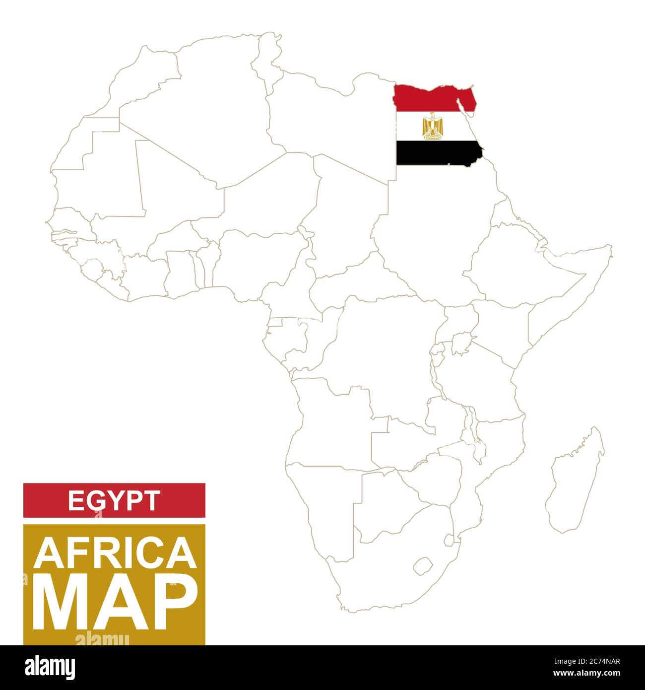Africa contoured map with highlighted Egypt. Egypt map and flag on ...