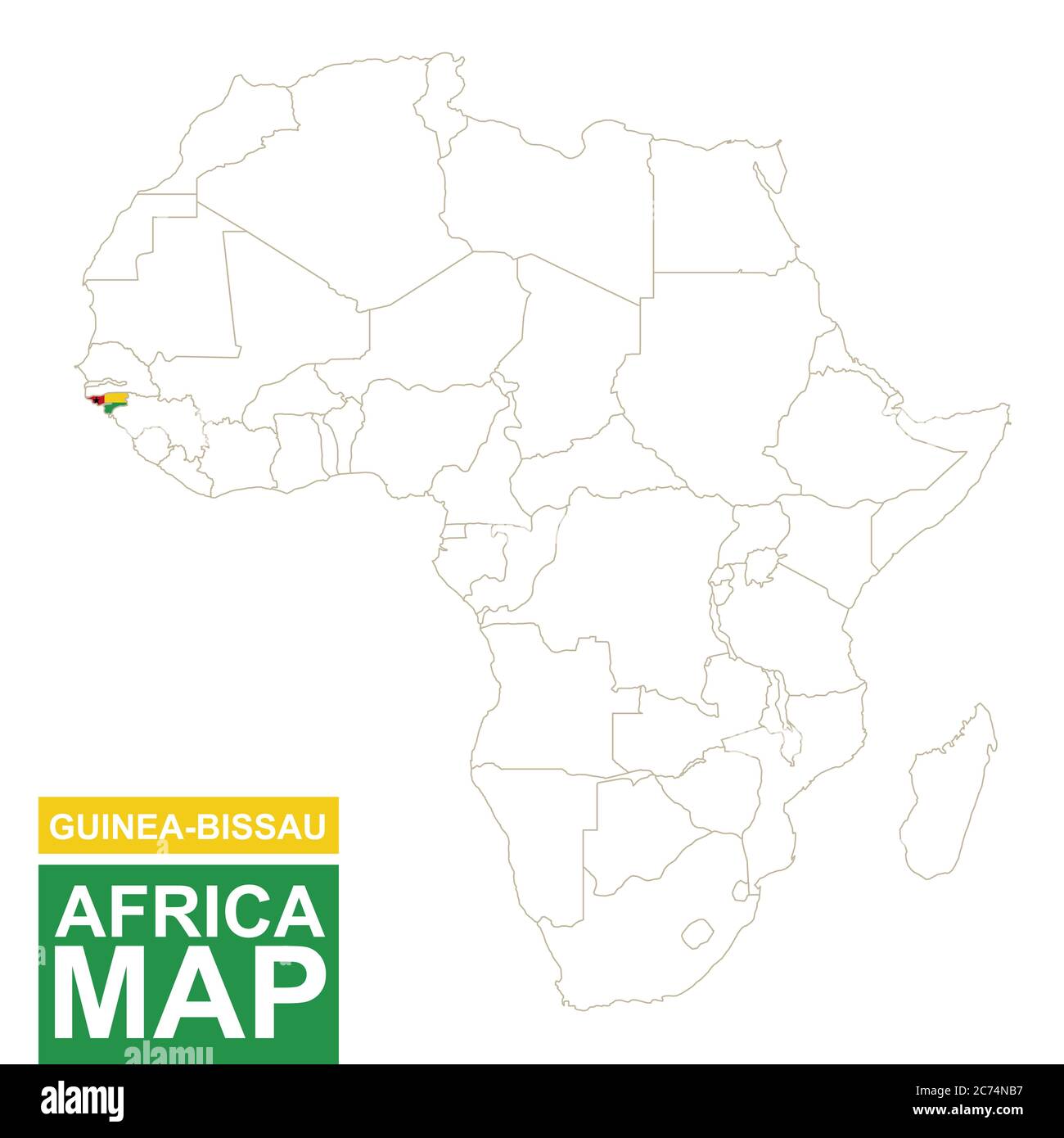 Africa contoured map with highlighted Guinea-Bissau. Guinea-Bissau map ...