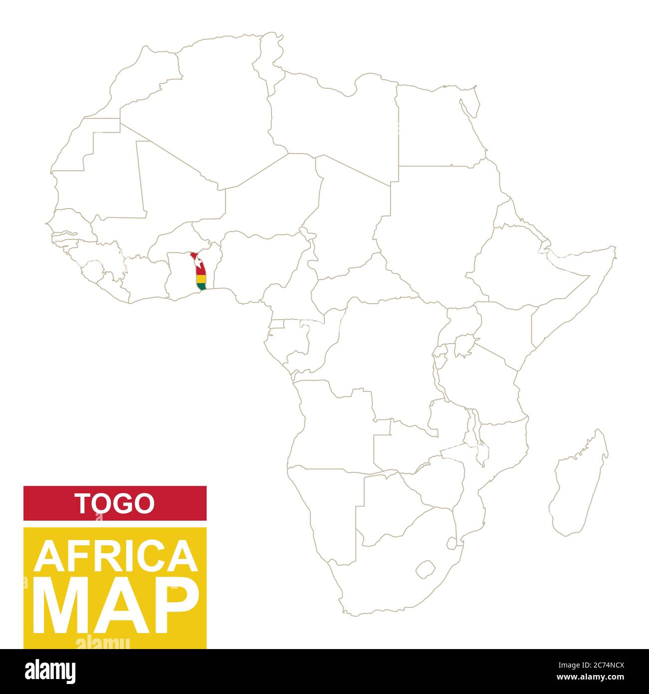 Africa contoured map with highlighted Togo. Togo map and flag on Africa map. Vector Illustration ...