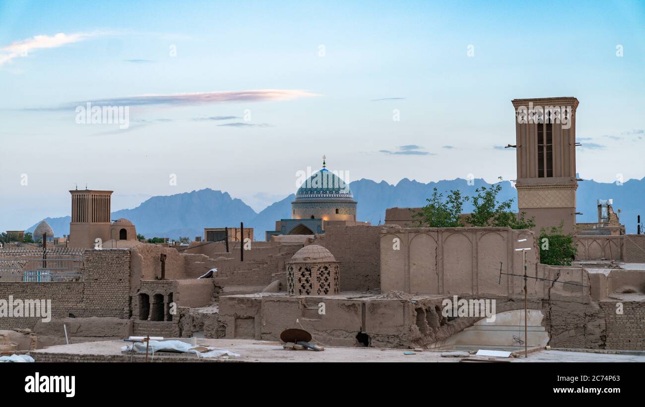 Yazd, Iran - May 2019: Yazd cityscape with old brick buildings and ...