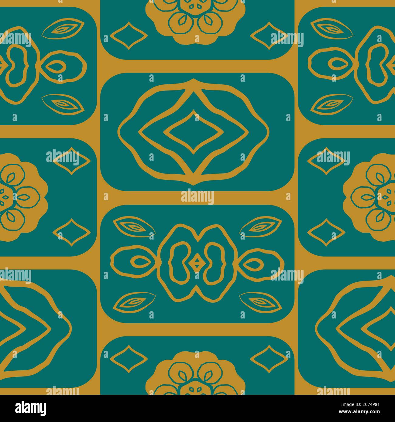 Vector teal and orange mexican tile style seamless pattern background ...