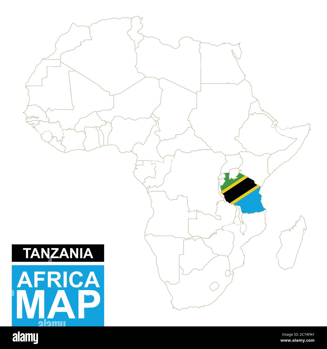 Africa contoured map with highlighted Tanzania. Tanzania map and flag ...