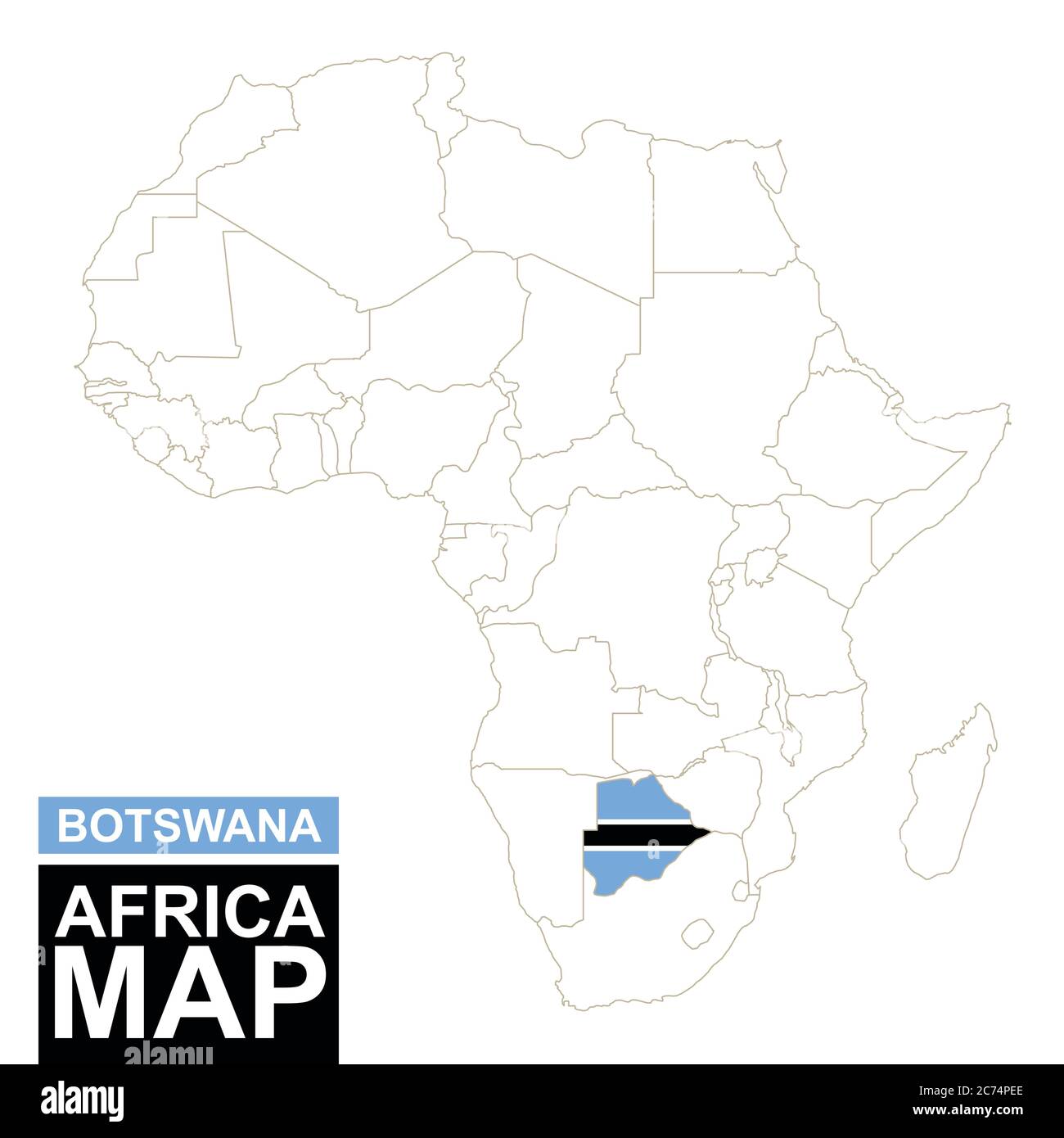 Africa contoured map with highlighted Botswana. Botswana map and flag on Africa map. Vector ...