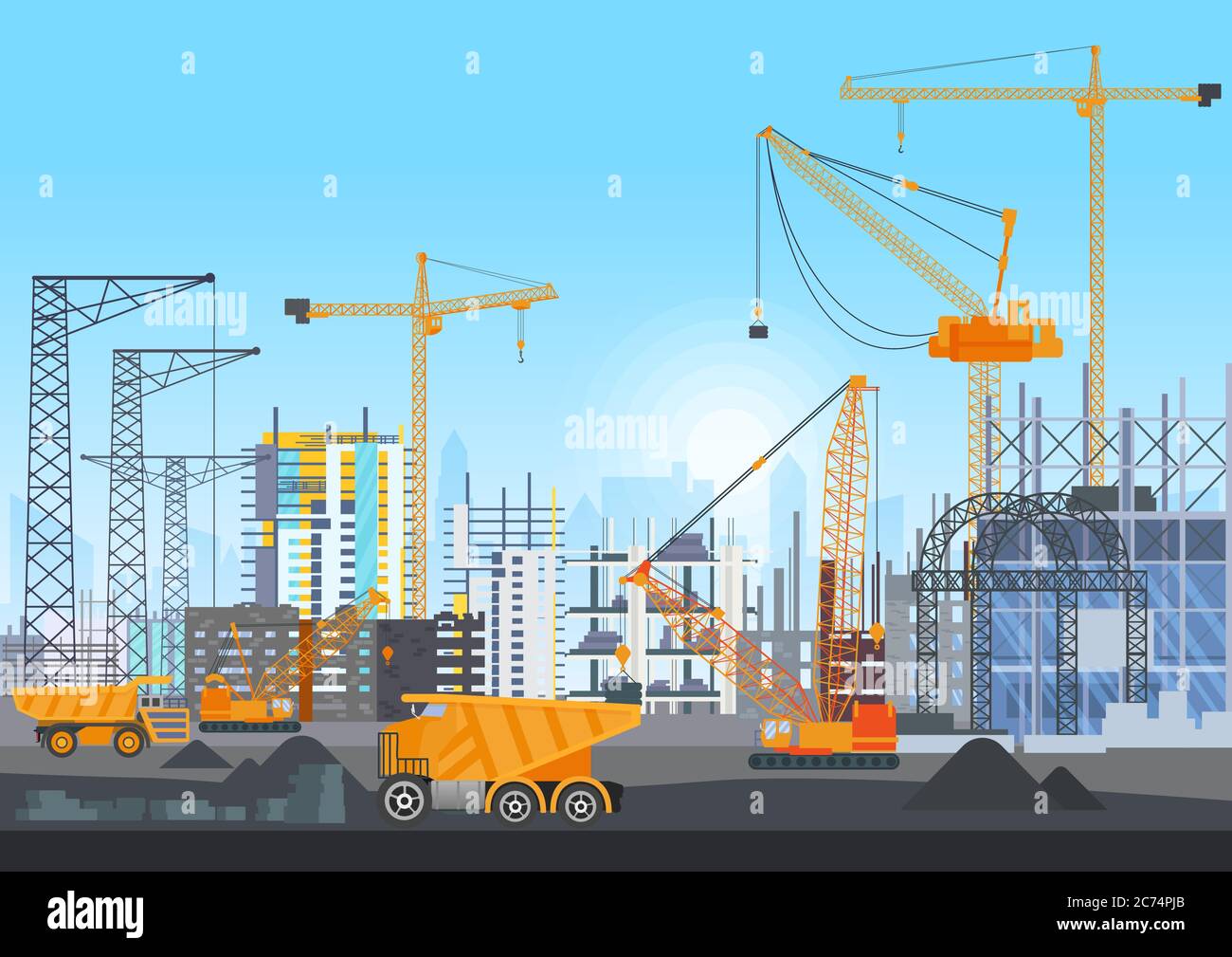 Building city under construction website with tower cranes. Building ...