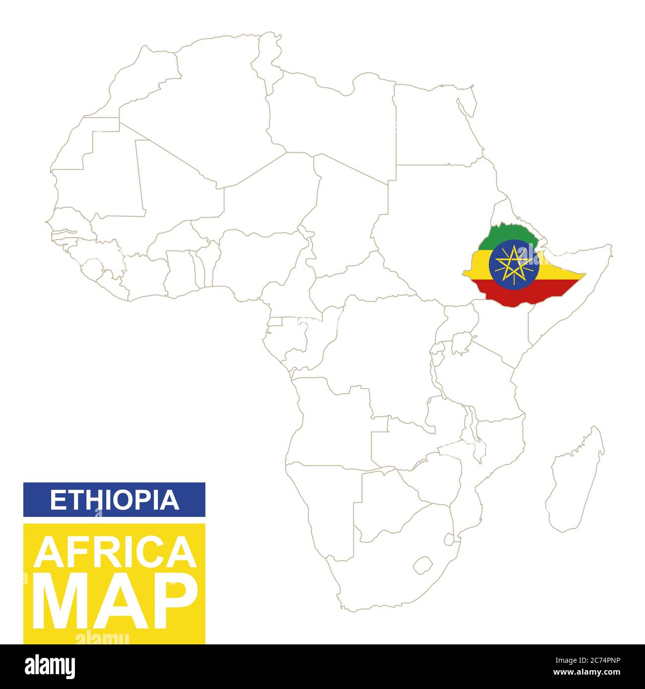 Africa contoured map with highlighted Ethiopia. Ethiopia map and flag ...