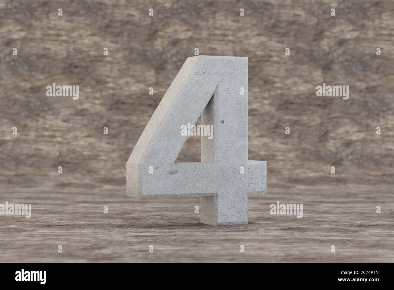Concrete 3d number 4. Hard stone number on wooden background. Concrete ...