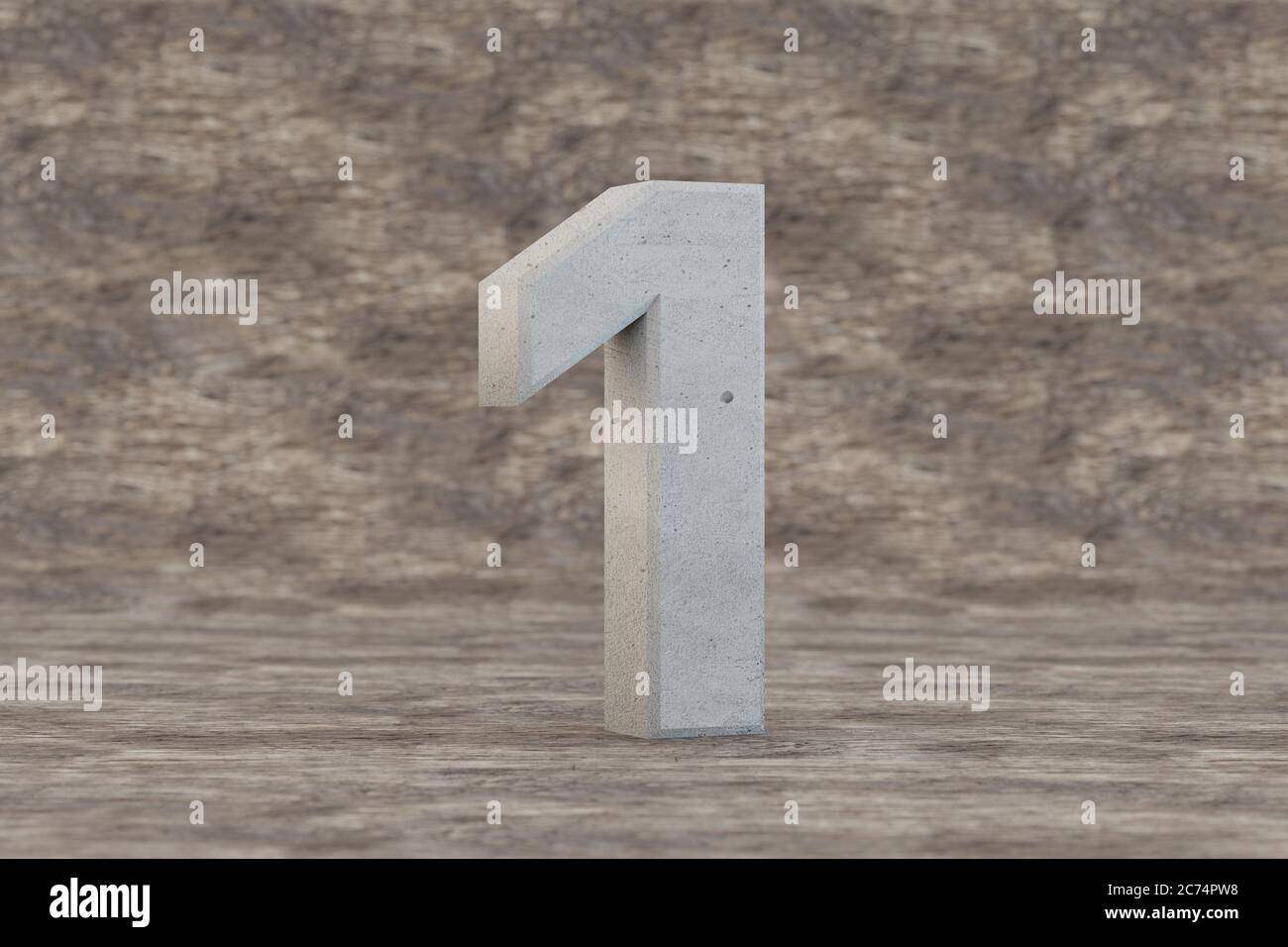 Concrete 3d number 1. Hard stone number on wooden background. Concrete ...