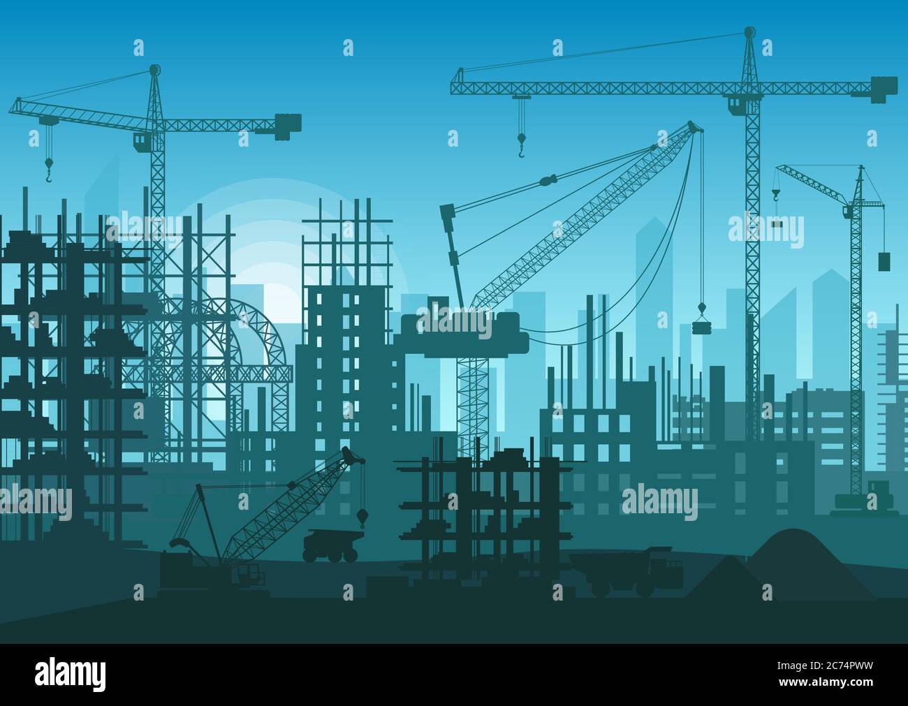 Construction Skyline under construction. Web Site head of city exterior ...