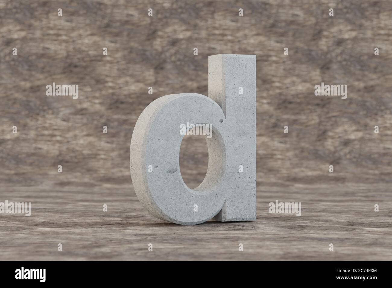 Concrete 3d letter D lowercase. Hard stone letter on wooden background ...