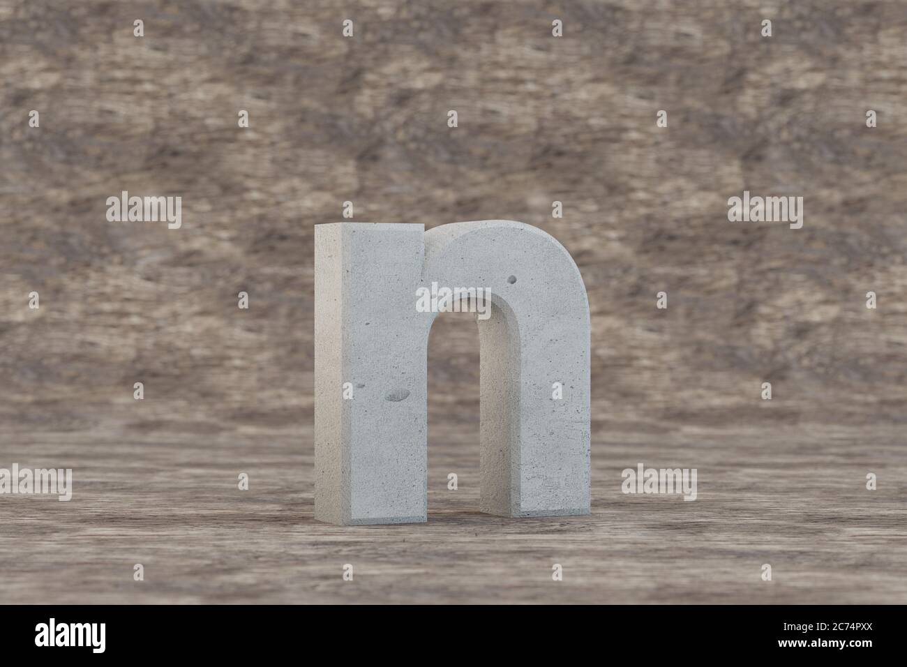 Concrete 3d letter N lowercase. Hard stone letter on wooden background ...
