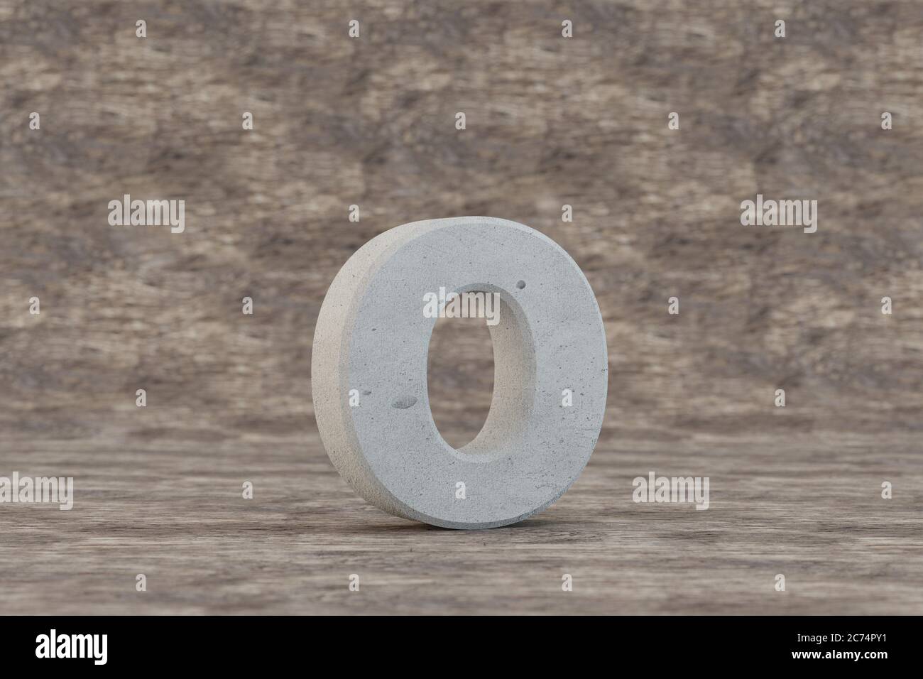 Concrete 3d letter O lowercase. Hard stone letter on wooden background ...