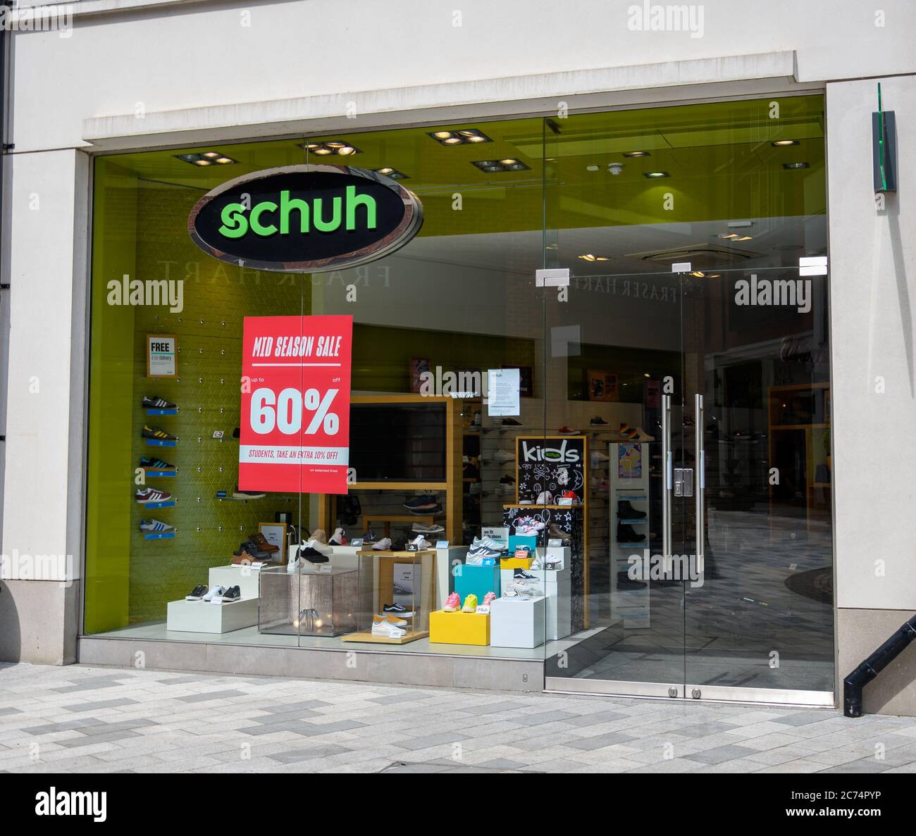 Newbury, United Kingdom - June 09 2020: The frontage of Schuh Shoe ...