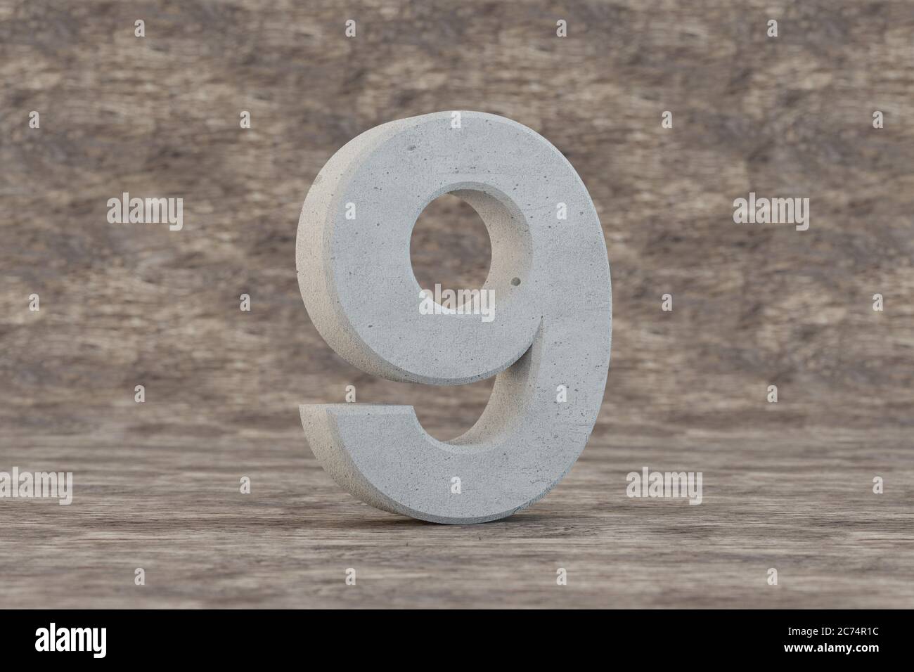 Concrete 3d number 9. Hard stone number on wooden background. Concrete ...