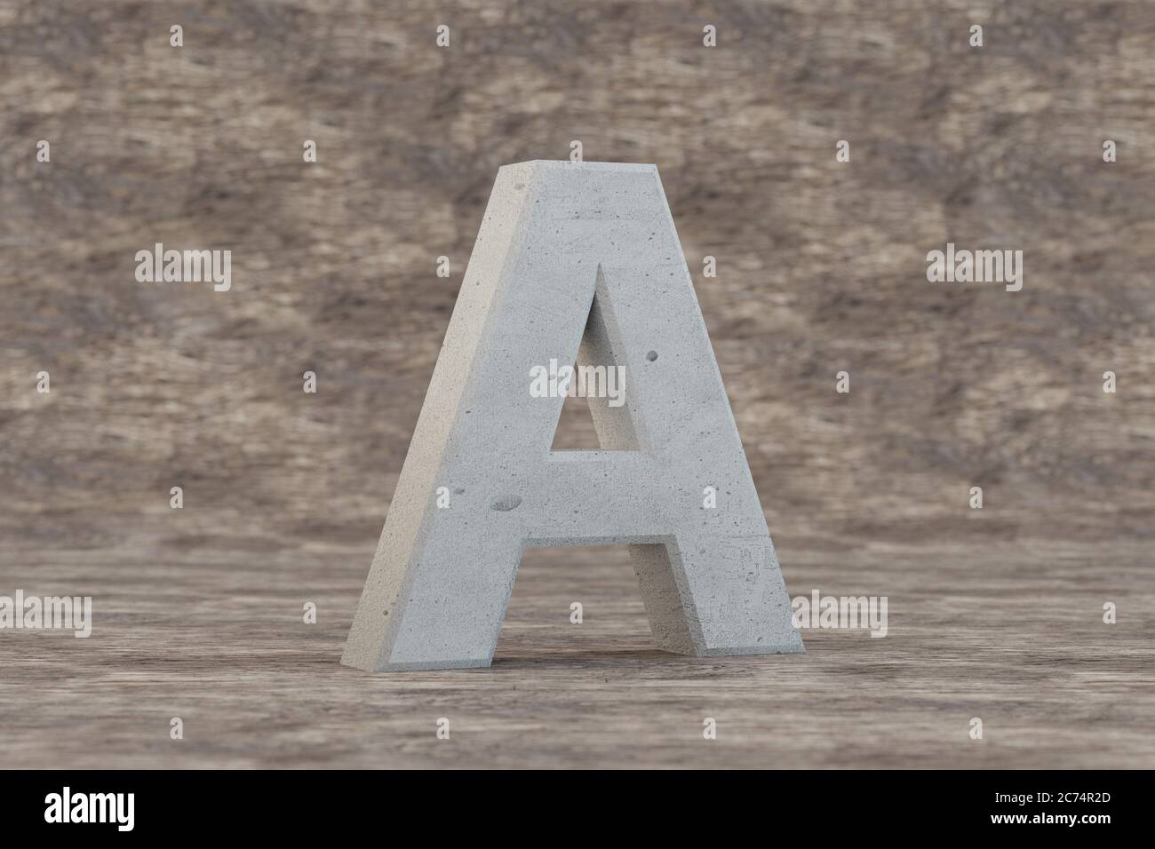 Concrete 3d letter A uppercase. Hard stone letter on wooden background ...