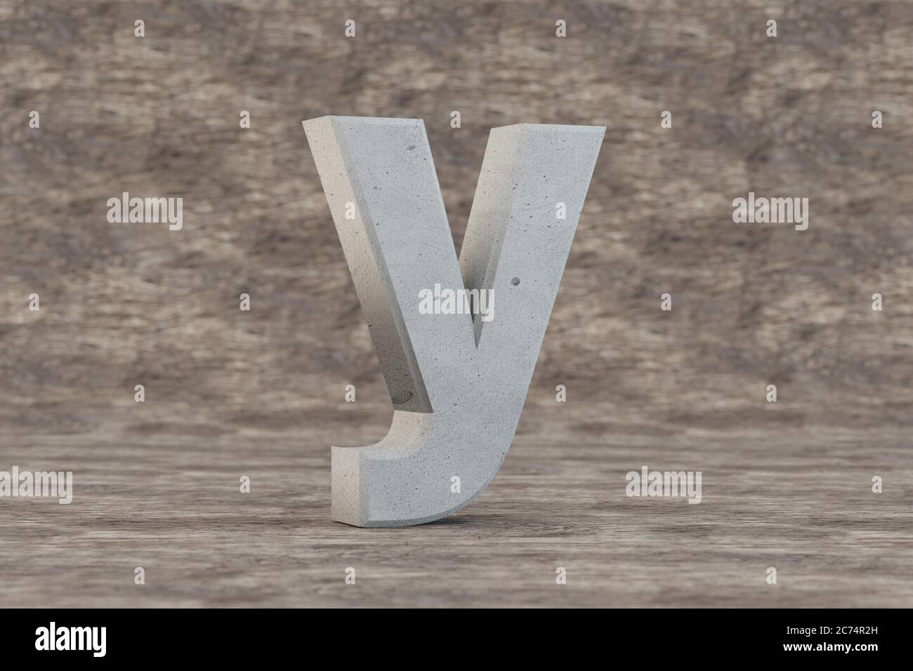 Concrete 3d letter Y lowercase. Hard stone letter on wooden background ...