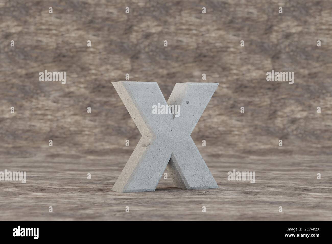 Concrete 3d letter X lowercase. Hard stone letter on wooden background ...