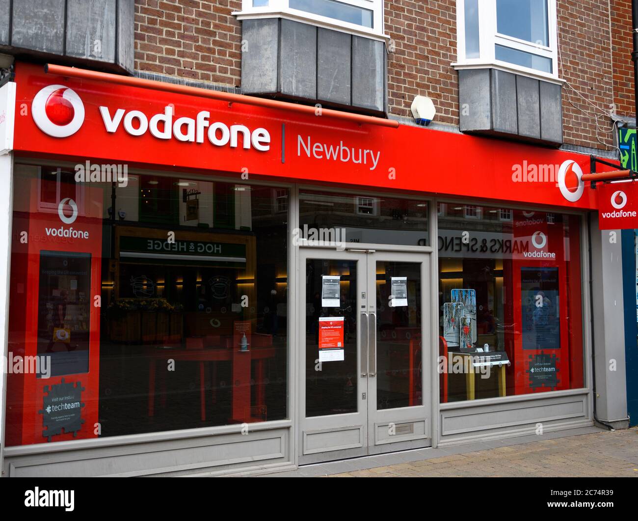 Newbury, United Kingdom - June 09 2020: The frontage of Vodafone mobile ...