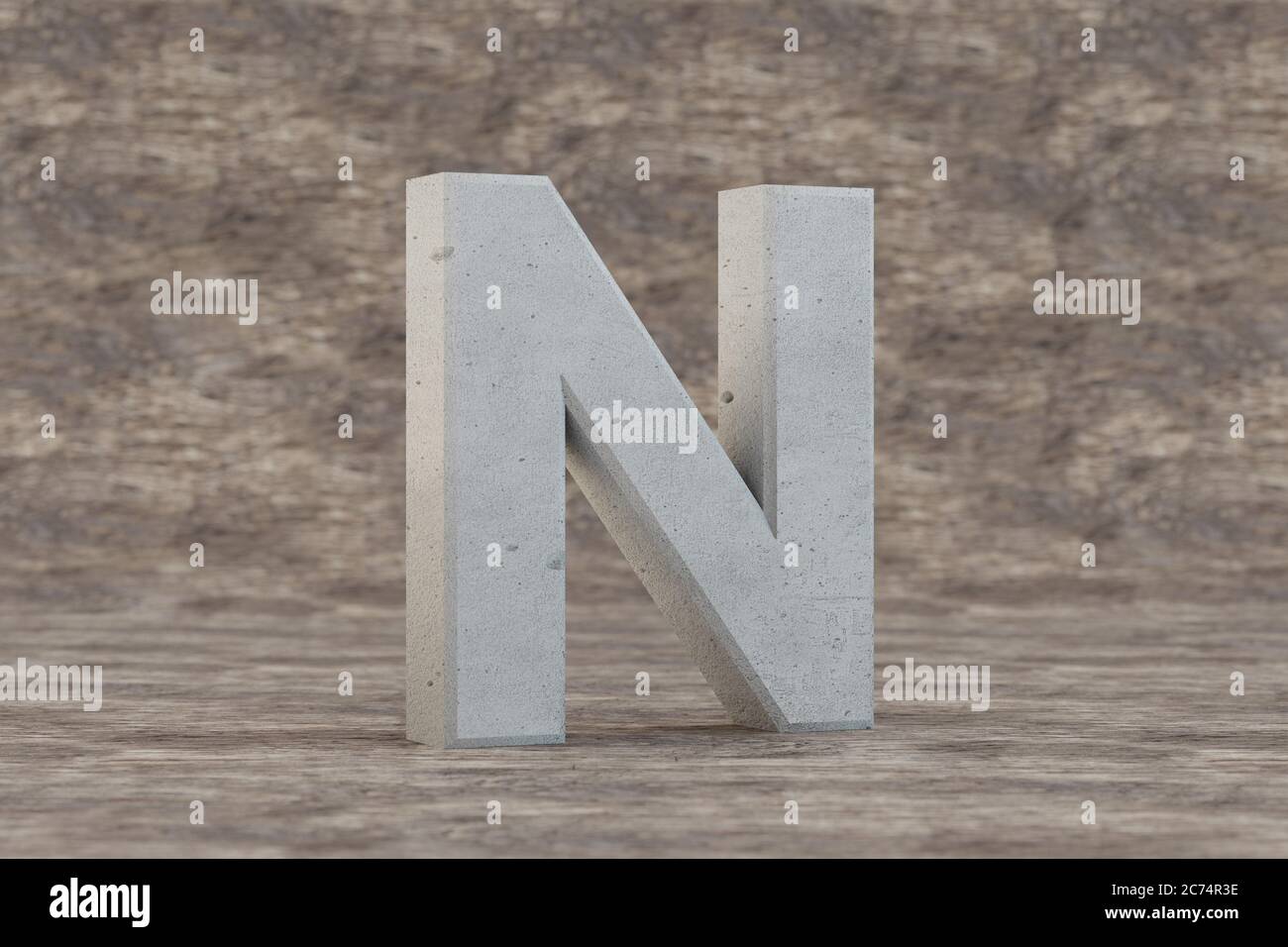 Concrete 3d letter N uppercase. Hard stone letter on wooden background ...