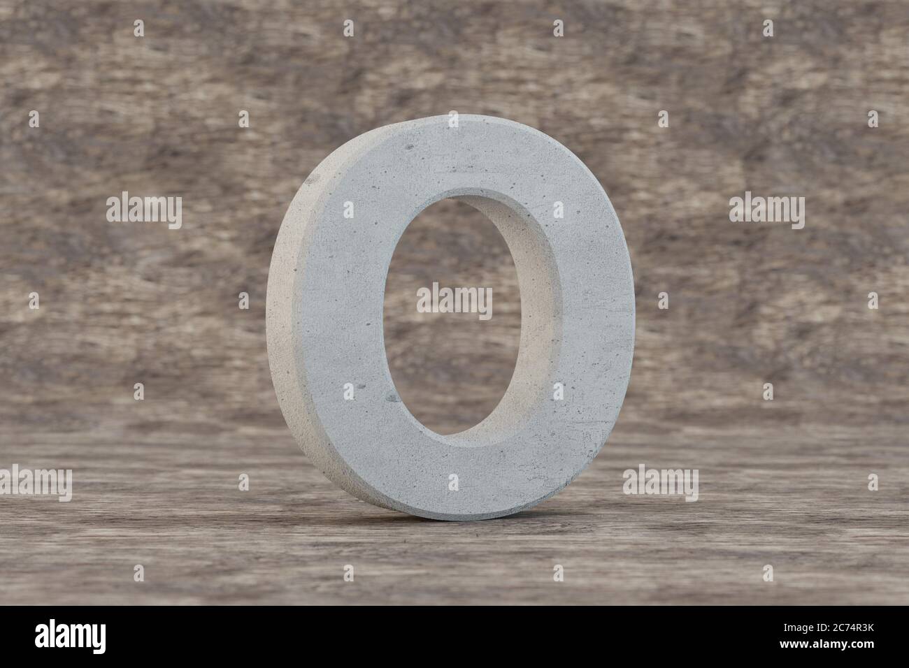 Concrete 3d letter O uppercase. Hard stone letter on wooden background ...