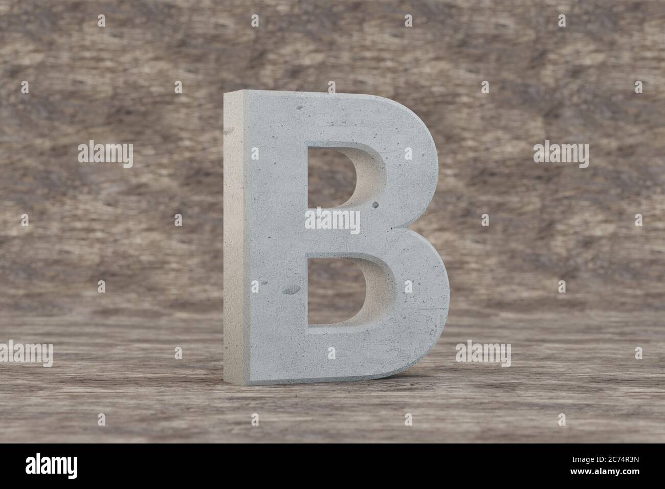 Concrete 3d letter B uppercase. Hard stone letter on wooden background ...
