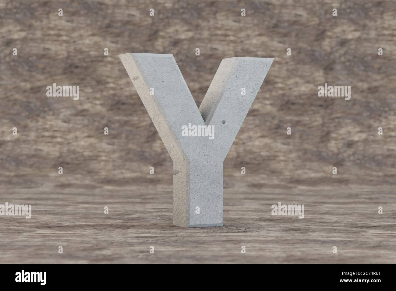 Concrete 3d letter Y uppercase. Hard stone letter on wooden background ...