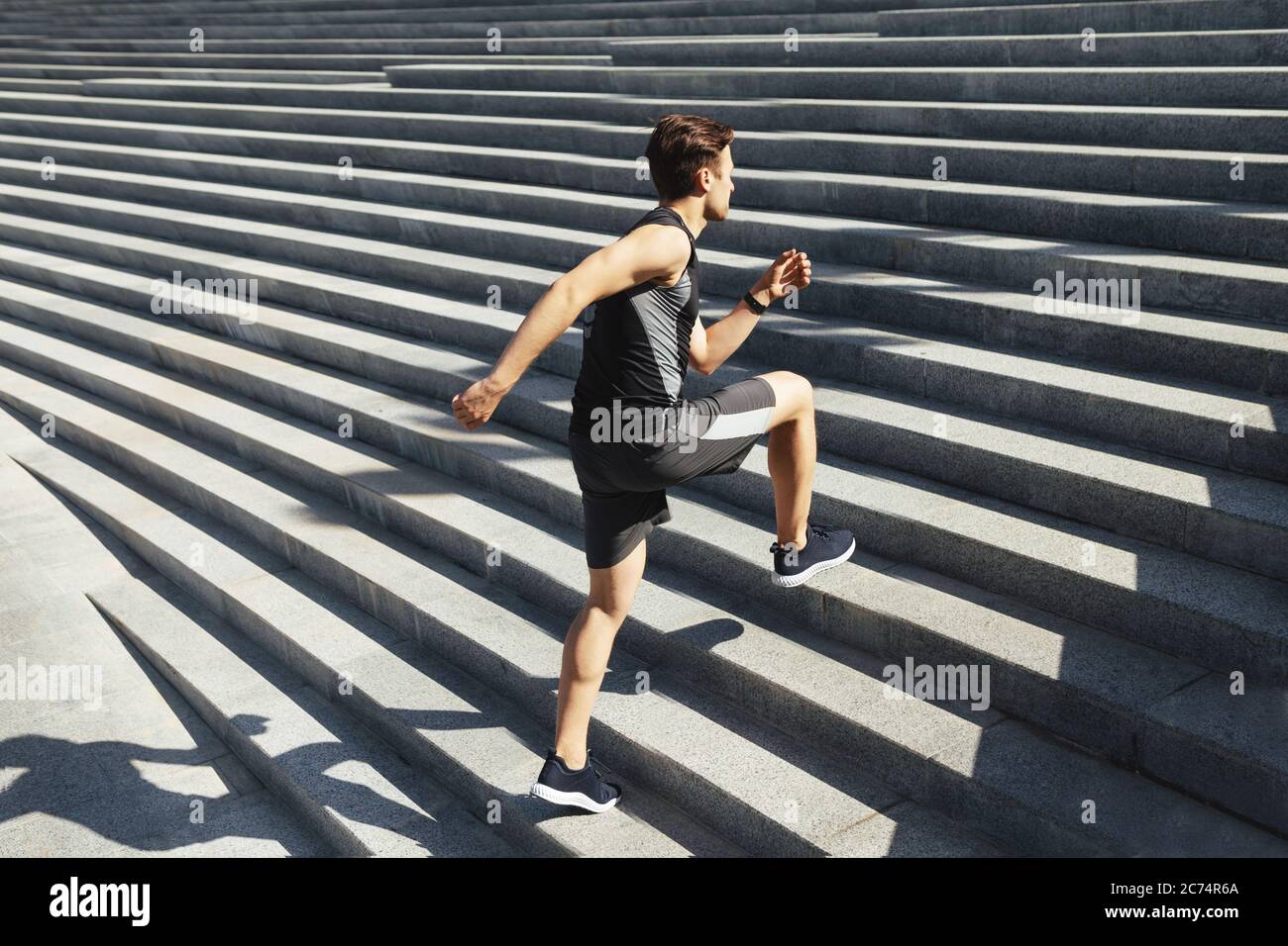 Fitness, sport, exercise and lifestyle. Man running up stairs Stock ...