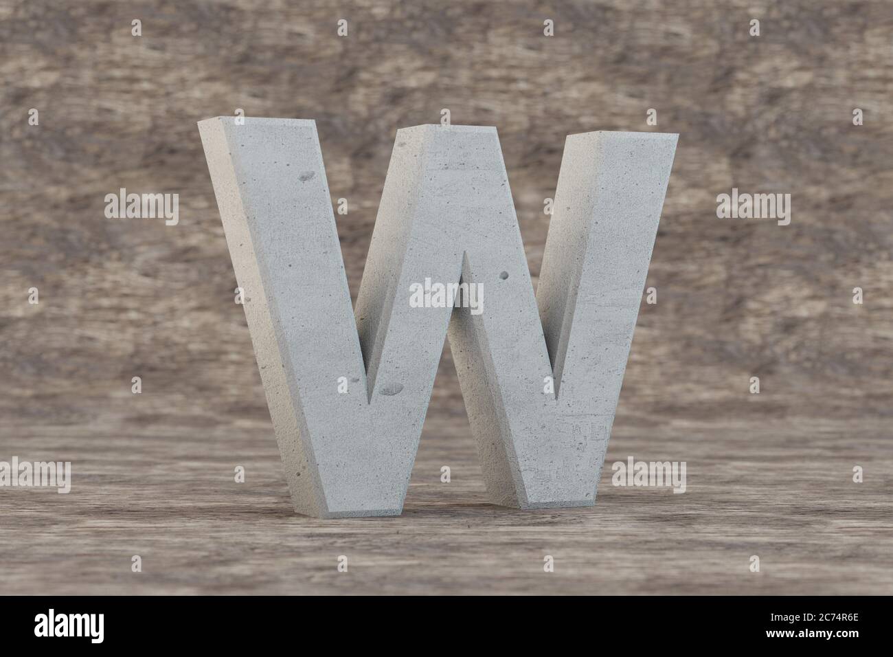 Concrete 3d letter W uppercase. Hard stone letter on wooden background ...