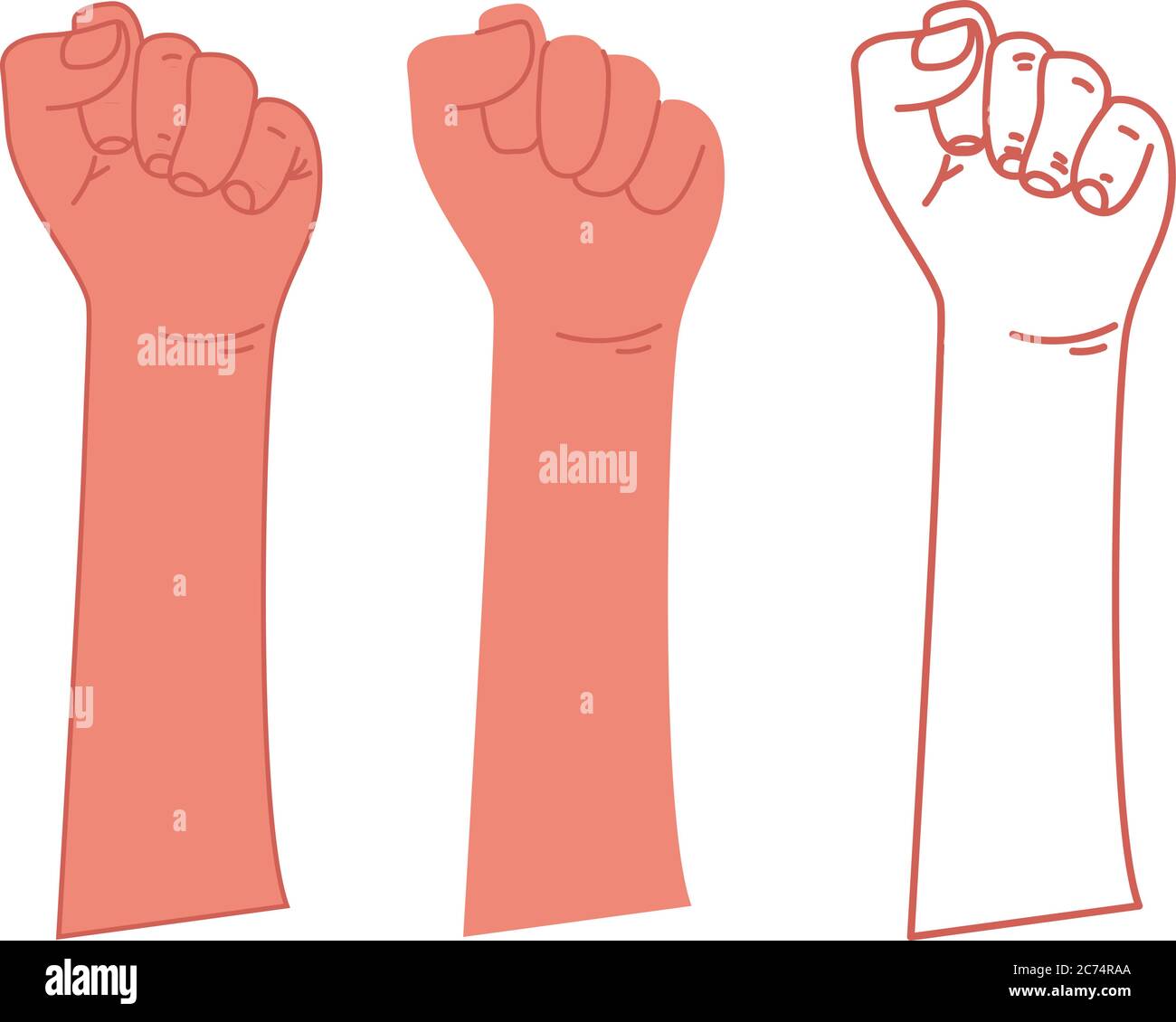 Raised fist on a white background. Vector 3 different types in flat ...
