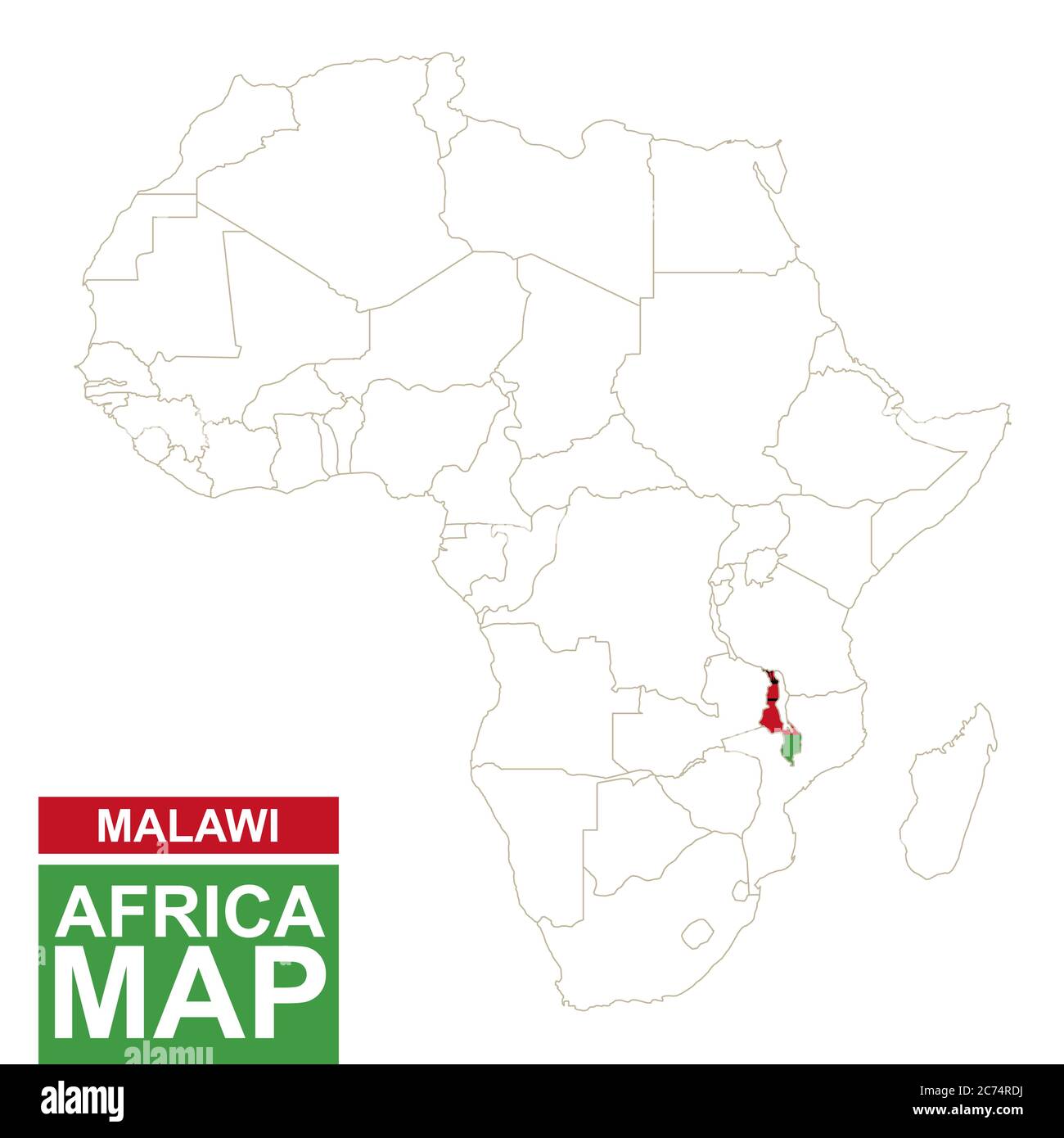 Africa Contoured Map With Highlighted Malawi Malawi Map And Flag On