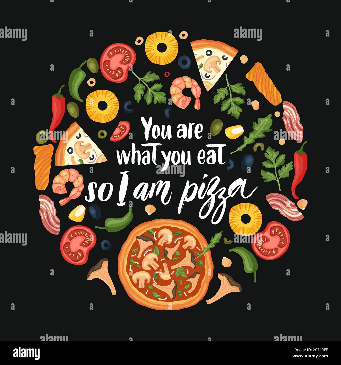 Hand drawn lettering food tasty pizza poster illustration. Isolated ...