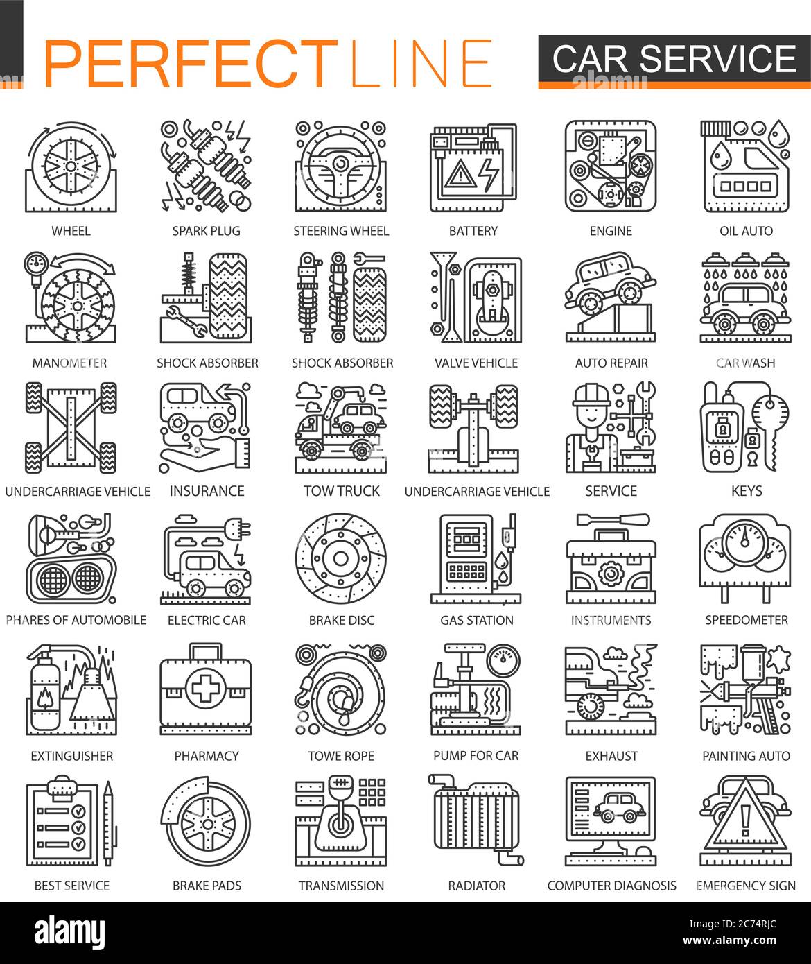 Car repair service outline mini concept symbols. Modern stroke linear ...