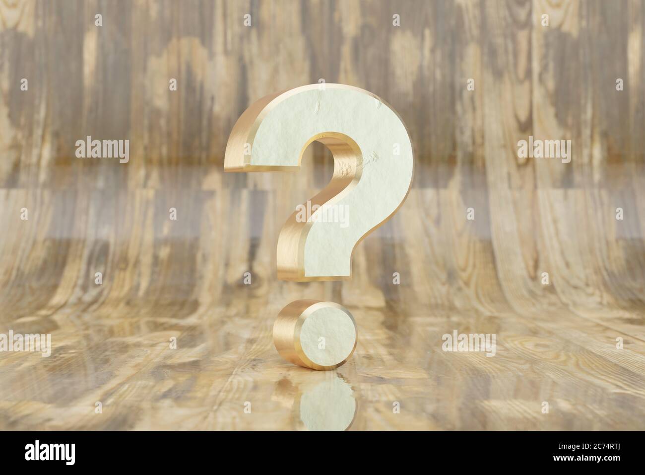 Gold 3d question symbol. Golden sign on glossy wet wooden background ...