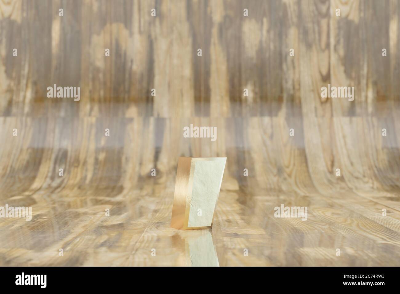 Gold 3d coma symbol. Golden sign on glossy wet wooden background ...