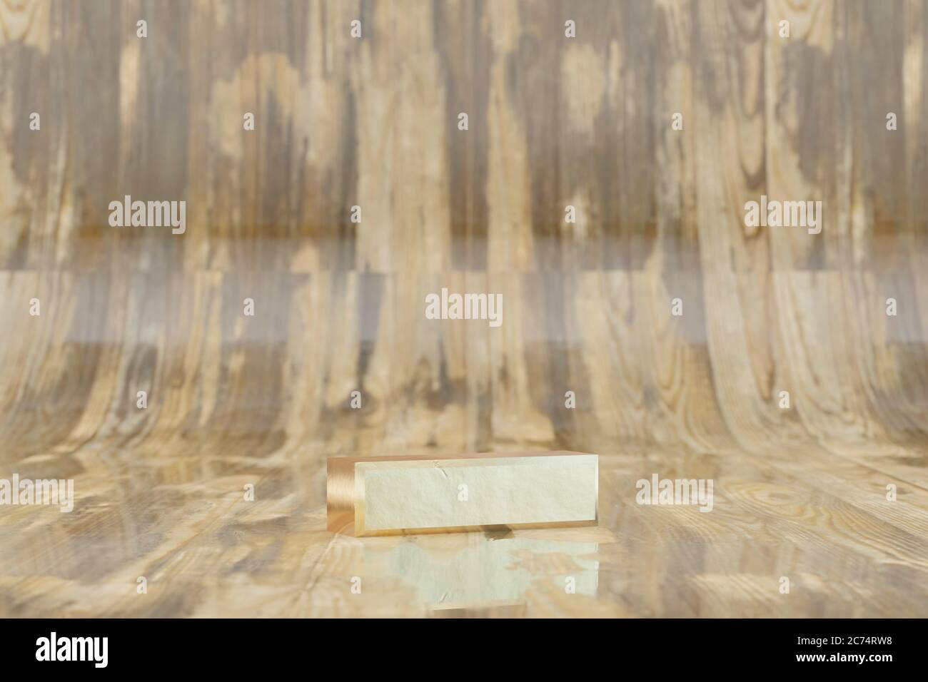 Gold 3d dash symbol. Golden sign on glossy wet wooden background ...