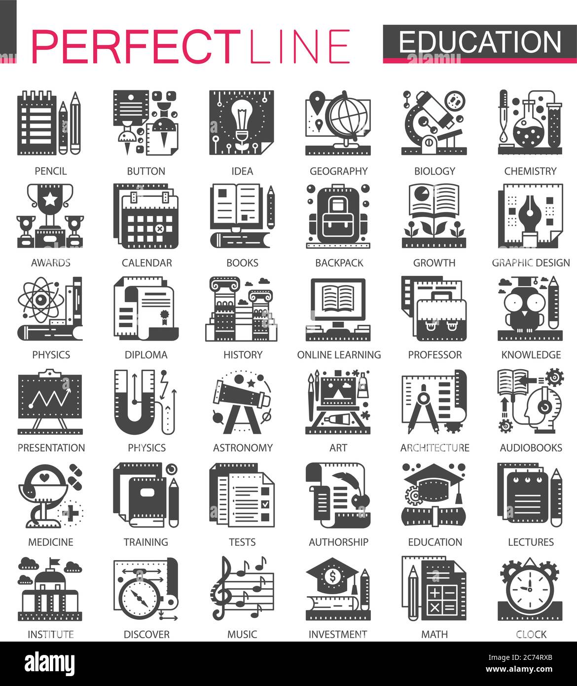 Education classic black mini concept symbols. Vector school or ...