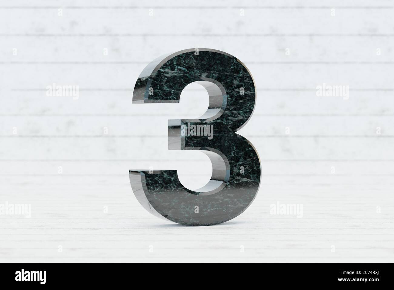 Marble 3d number 3. Dark green marble number on white wood background ...