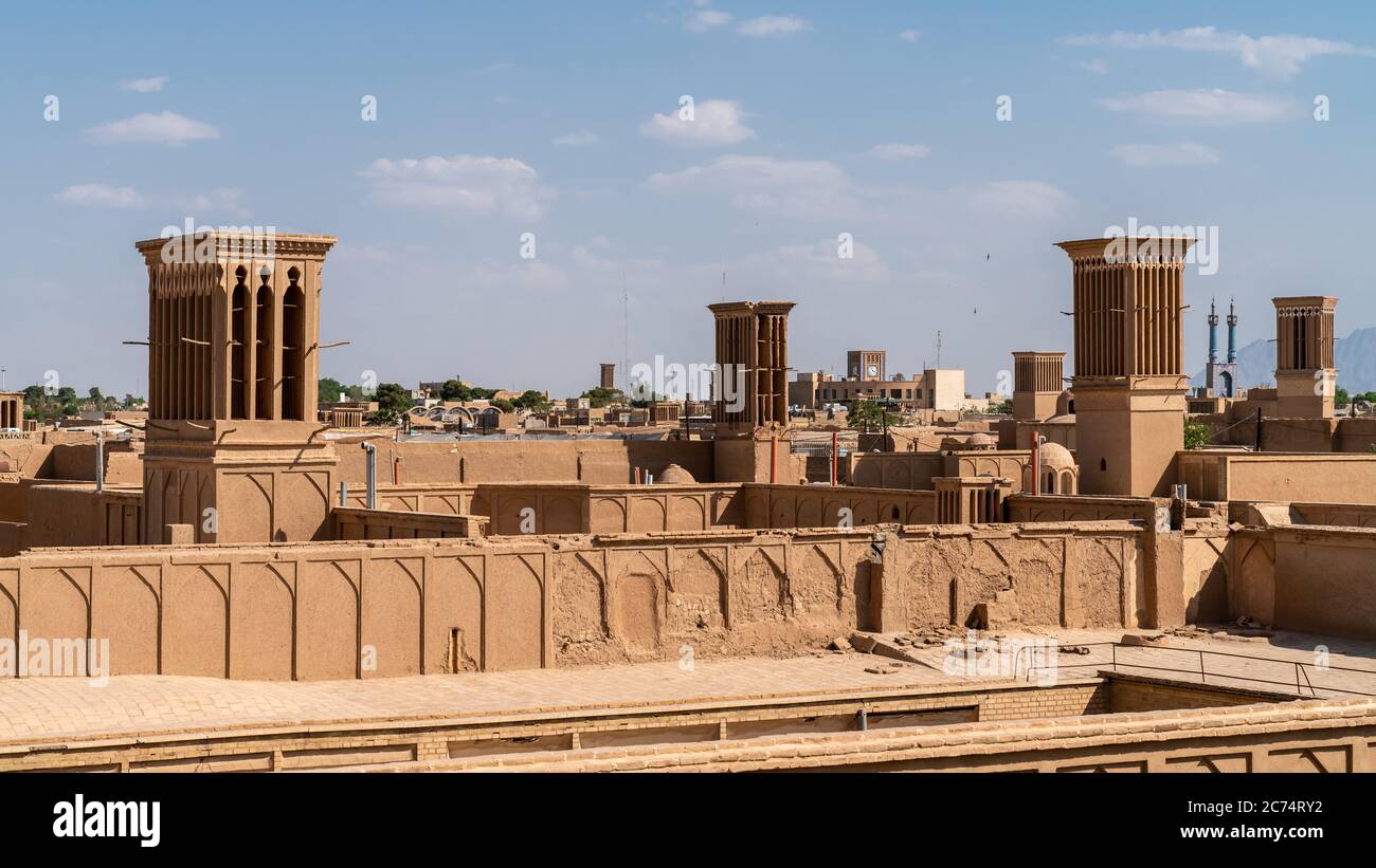 Yazd, Iran - May 2019: Yazd cityscape with old brick buildings and ...