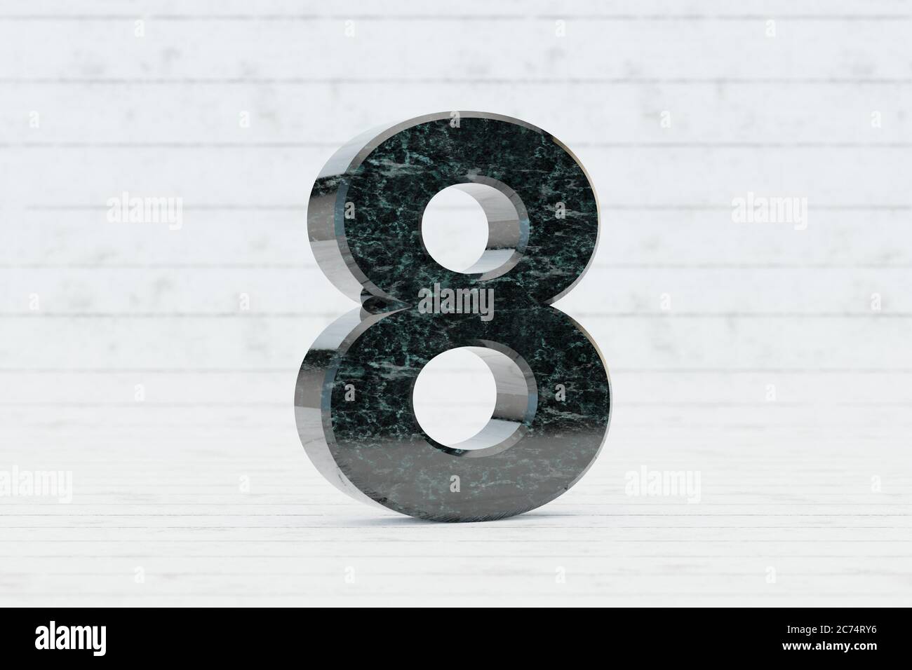 Marble 3d number 8. Dark green marble number on white wood background ...