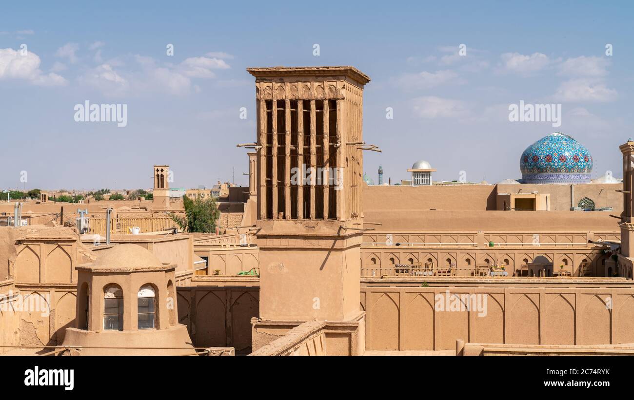 Yazd, Iran - May 2019: Yazd cityscape with old brick buildings and ...