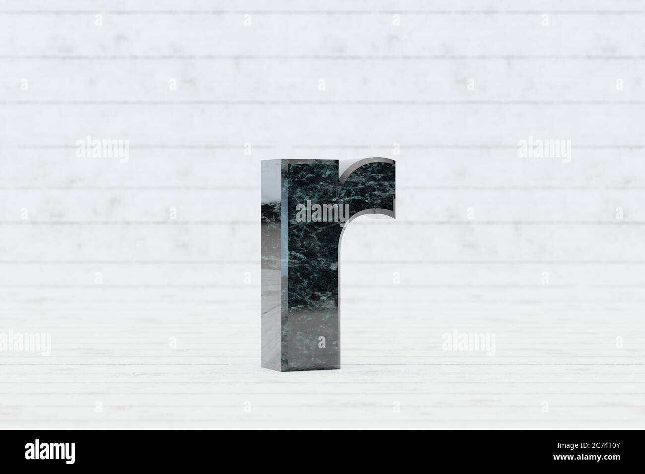 Marble 3d letter R lowercase. Dark green marble letter on white wood ...
