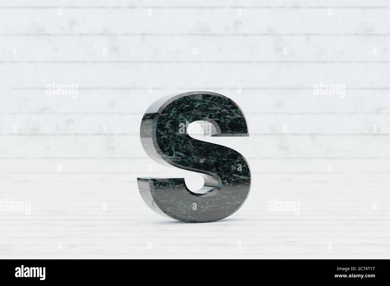 Marble 3d letter S lowercase. Dark green marble letter on white wood ...
