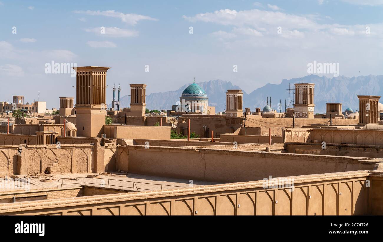 Yazd, Iran - May 2019: Yazd cityscape with old brick buildings and ...