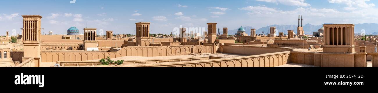 Yazd, Iran - May 2019: Yazd cityscape with old brick buildings and ...