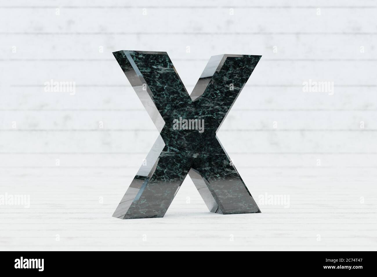 Marble 3d letter X uppercase. Dark green marble letter on white wood ...