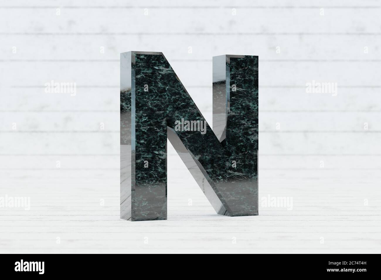 Marble 3d letter N uppercase. Dark green marble letter on white wood ...