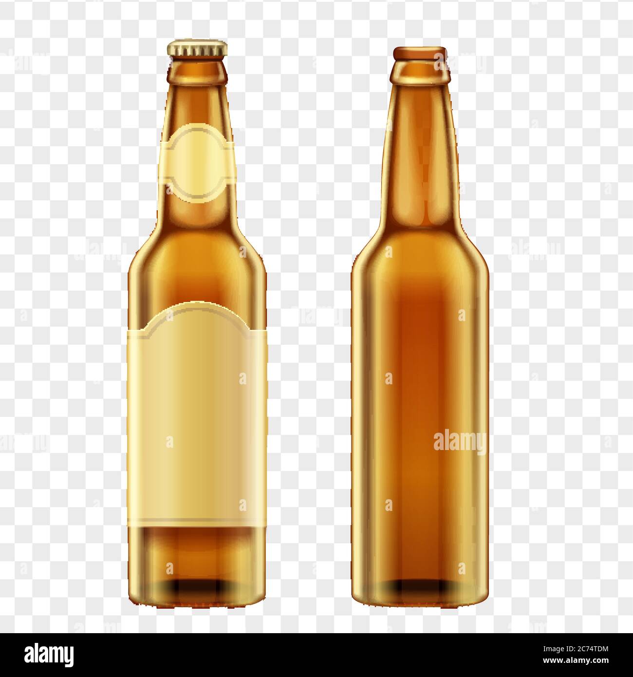 Realistic golden brown bottles of beer on alpha transperant background ...